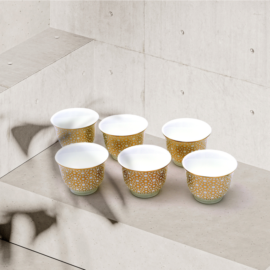 Set Of 6 Tri Platinum Arabic Coffee Cups - Plum.ae